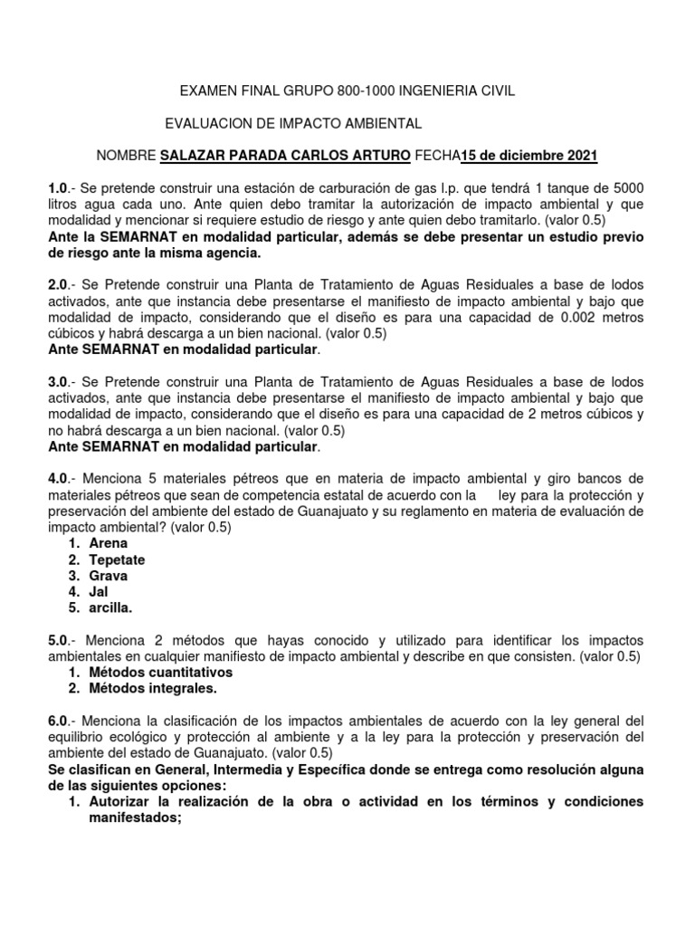 Examen FiNal Eia NOV 2021 | PDF | Evaluación de impacto ambiental | Entorno natural