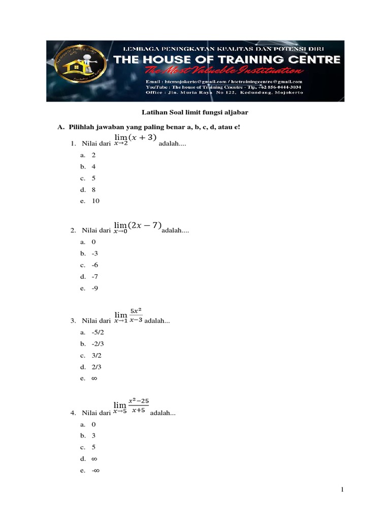 Latihan Soal Limit Aljabar Kelas 11 | PDF