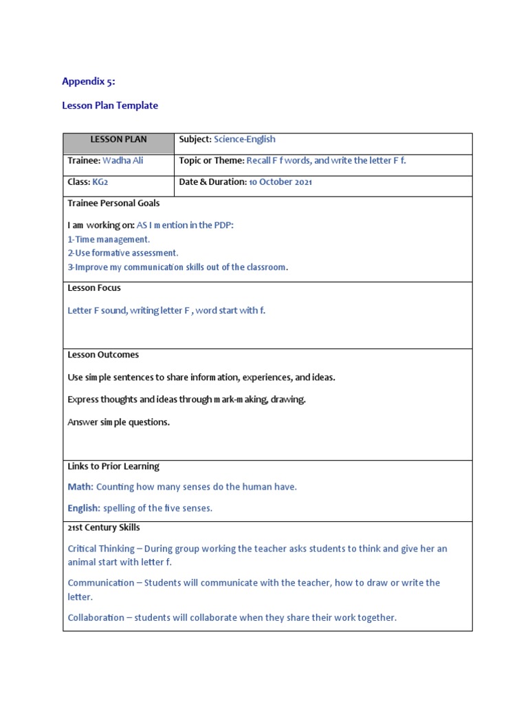 Lesson Plan 1 MST Letter F | PDF | Lesson Plan | Teachers