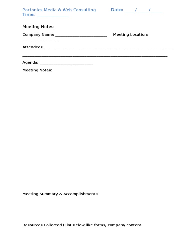 Meeting Notes Template for Consulting | PDF | Business