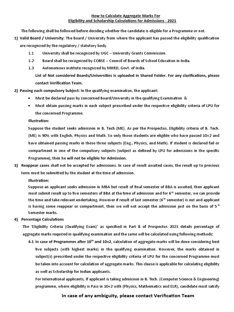 Eligibility Verification Rules 5-05-2021 | PDF | University And College Admission | Academia