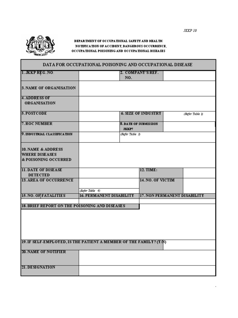 Forms JKKP 10 | PDF | Occupational Safety And Health | Working Conditions