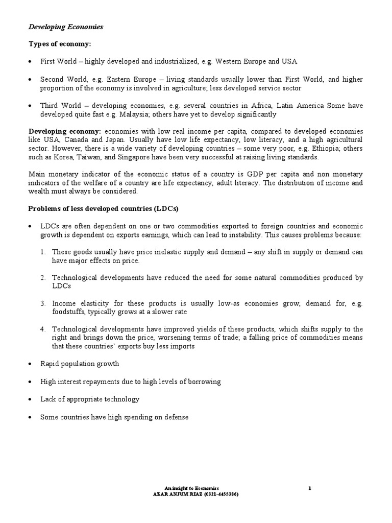 Developing Economies For o Level | PDF | Economic Growth | Recession
