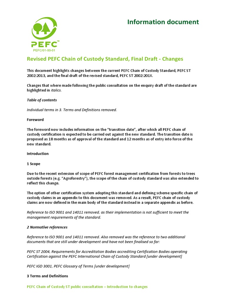 PEFC New Standard Introduction To Changes | PDF