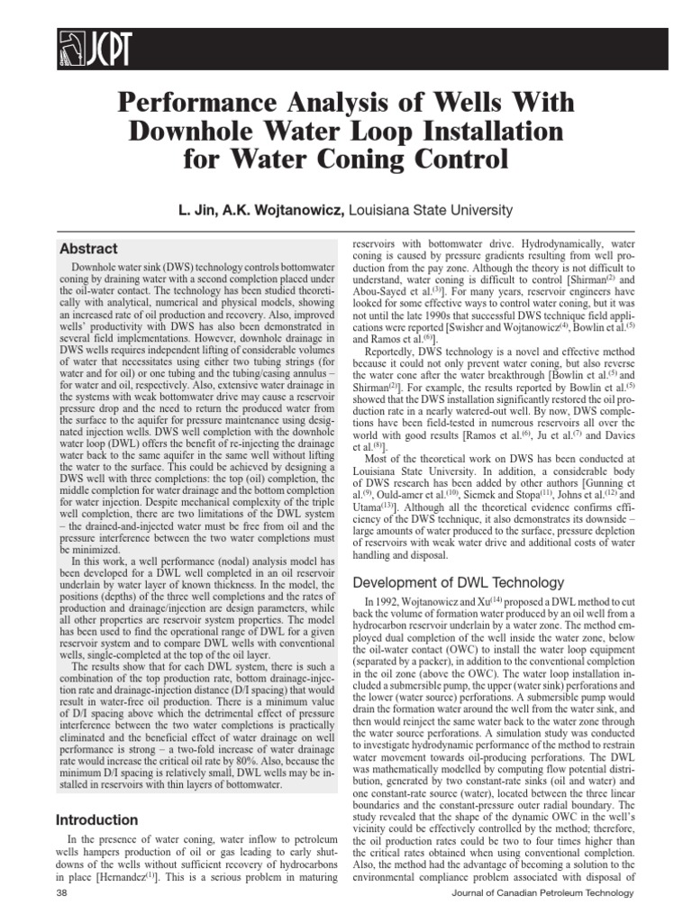 Performance Analysis of Wells With Downhole Water Loop Installation For ...