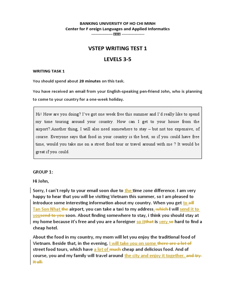 Vstep Writing Test 1 Levels 3-5: Banking University of Ho Chi Minh ...