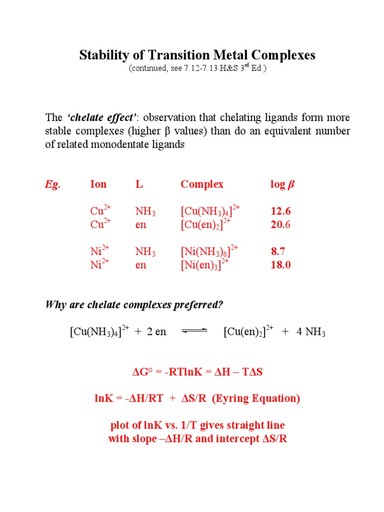 Transition Metal Complex Stability | PDF | Teaching Methods & Materials ...