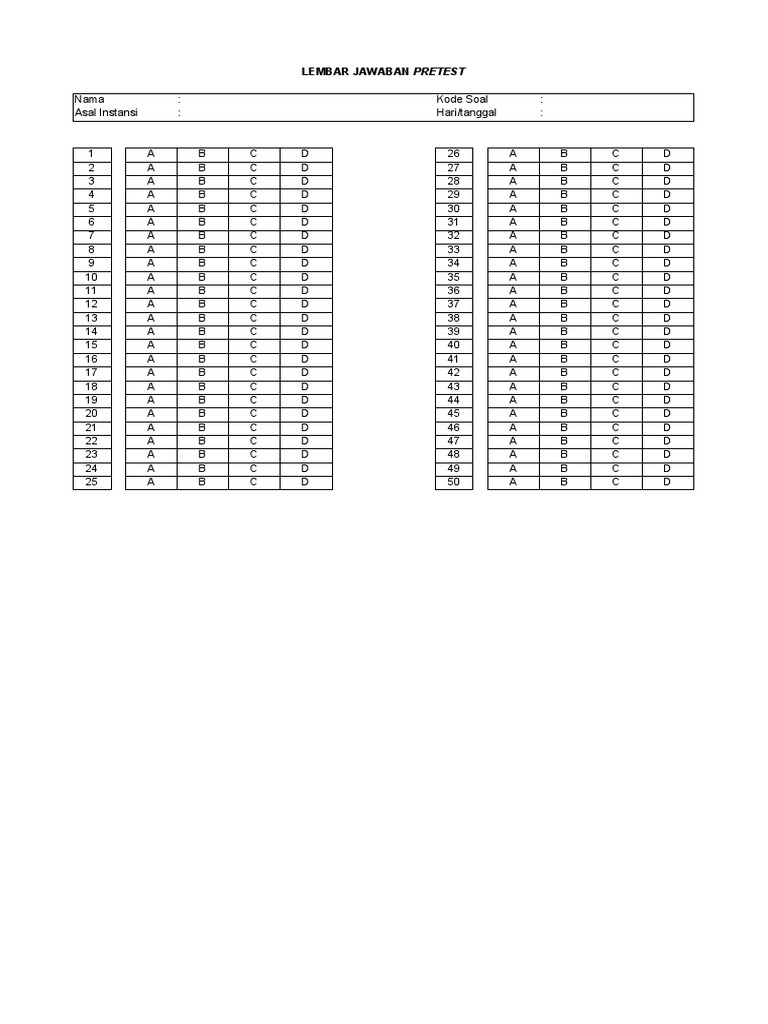 Lembar Jawaban Prepost Test | PDF