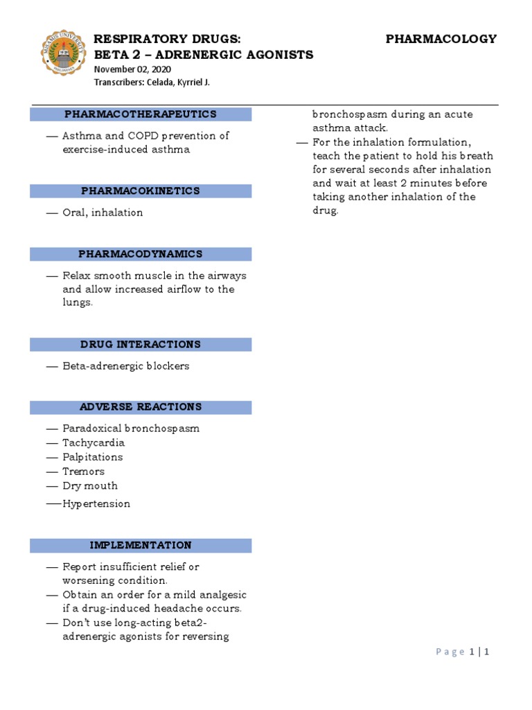 Respiratory Drugs (BETA 2 ADRENERGIC AGONISTS) | PDF