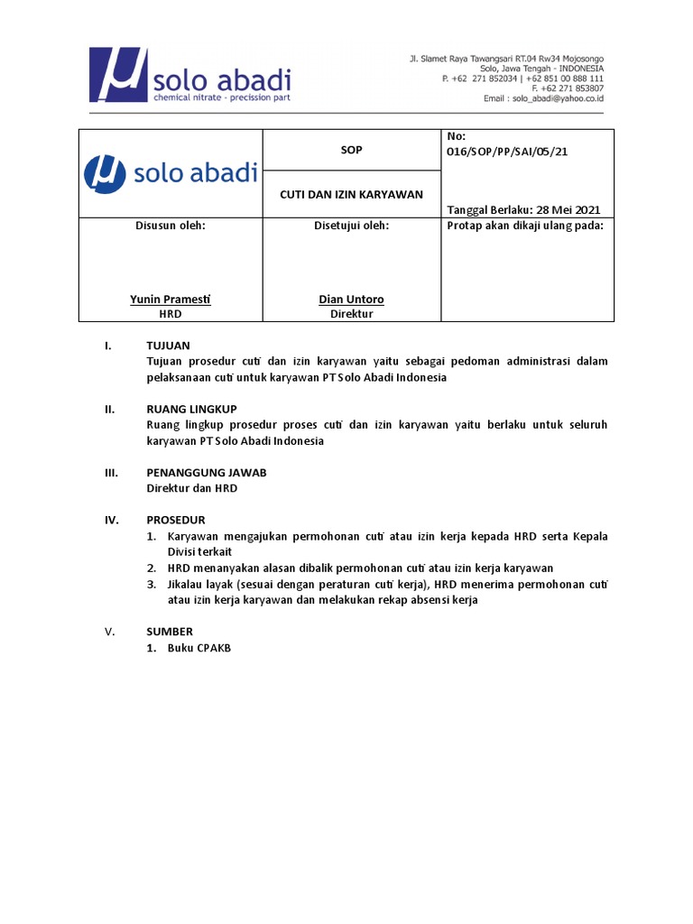 SOP Human Resource Development (HRD) | PDF