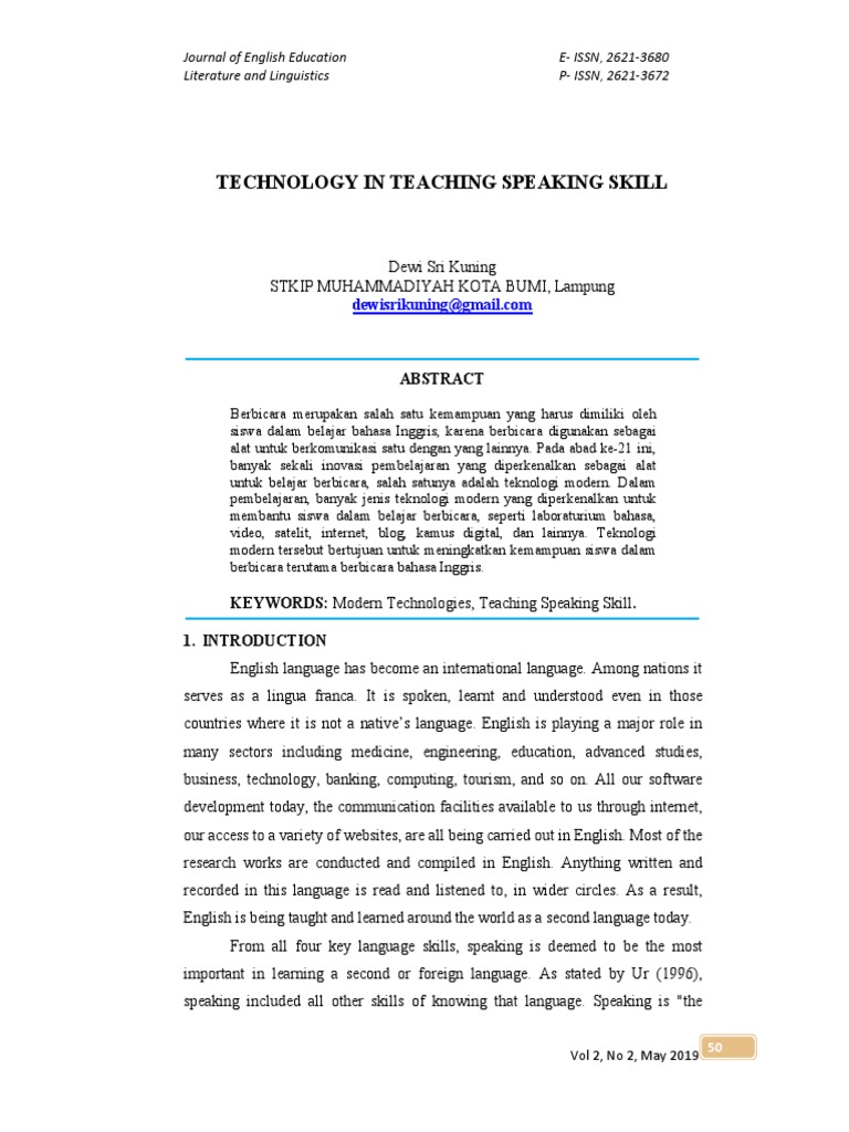 Technology In Teaching Speaking Skill 61ea4817 Pdf Language