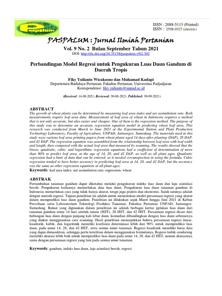 PASPALUM: Jurnal Ilmiah Pertanian: Vol. 9 No. 2 Bulan September Tahun 2021 | PDF