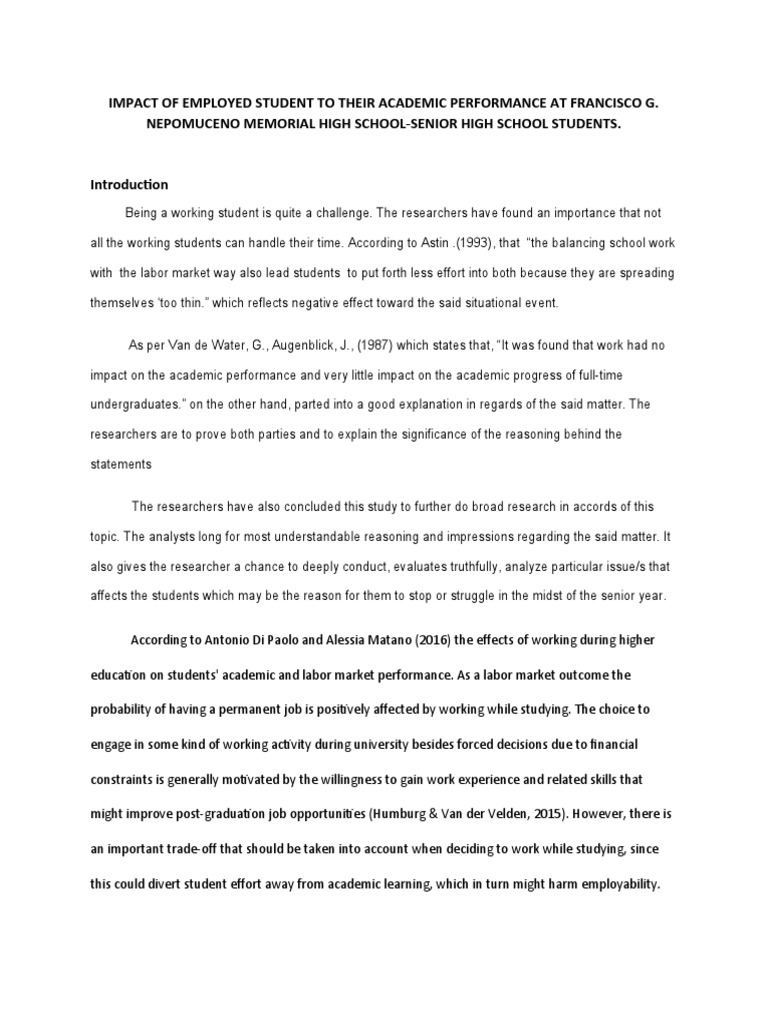 Impact of Employed Student To Their Academic Performance at Francisco G ...