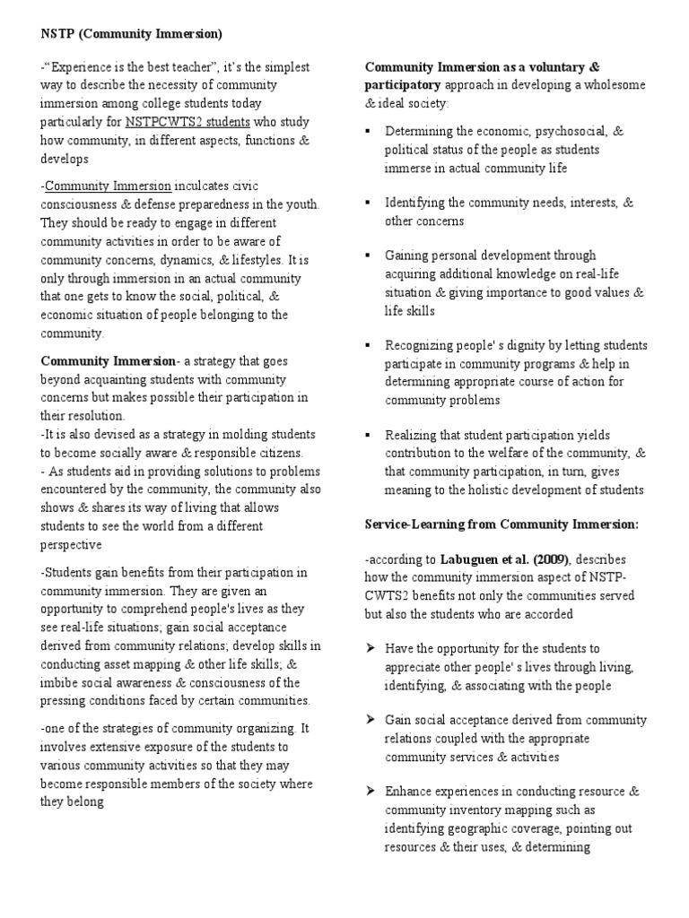 Community Immersion in NSTP Programs | PDF | Community | Social Justice