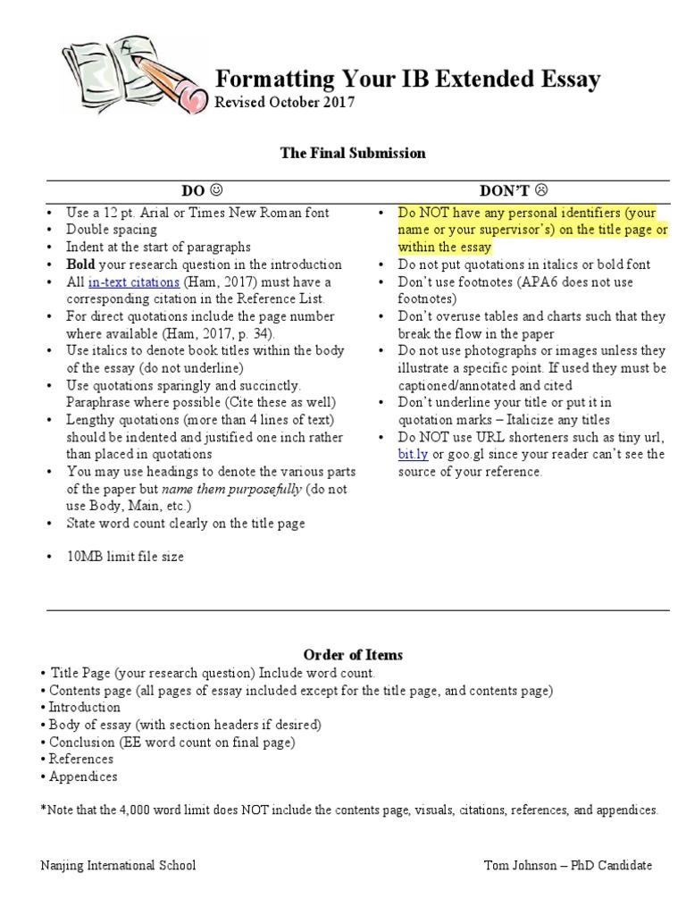 Formatting Your IB Extended Essay: The Final Submission DO Don'T | PDF ...
