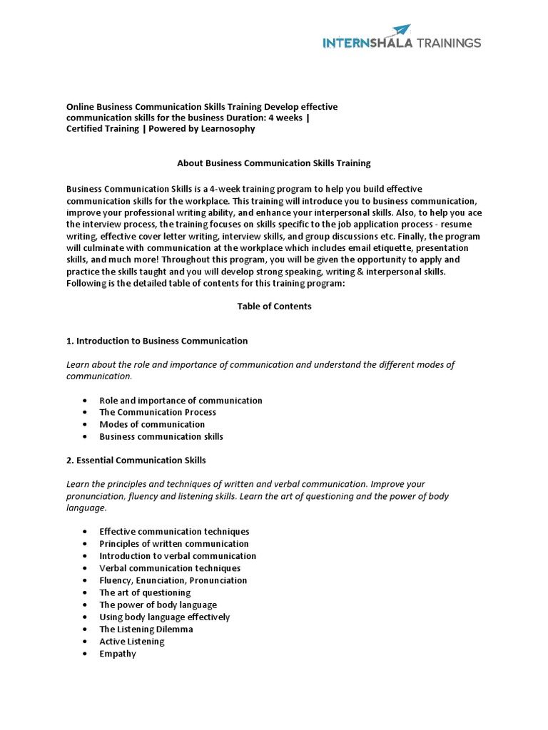 Business Communication Skills Training | PDF | Communication ...