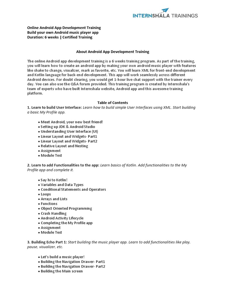 Online Android App Development Training Build Your Own Android Music Player App Duration: 6 ...