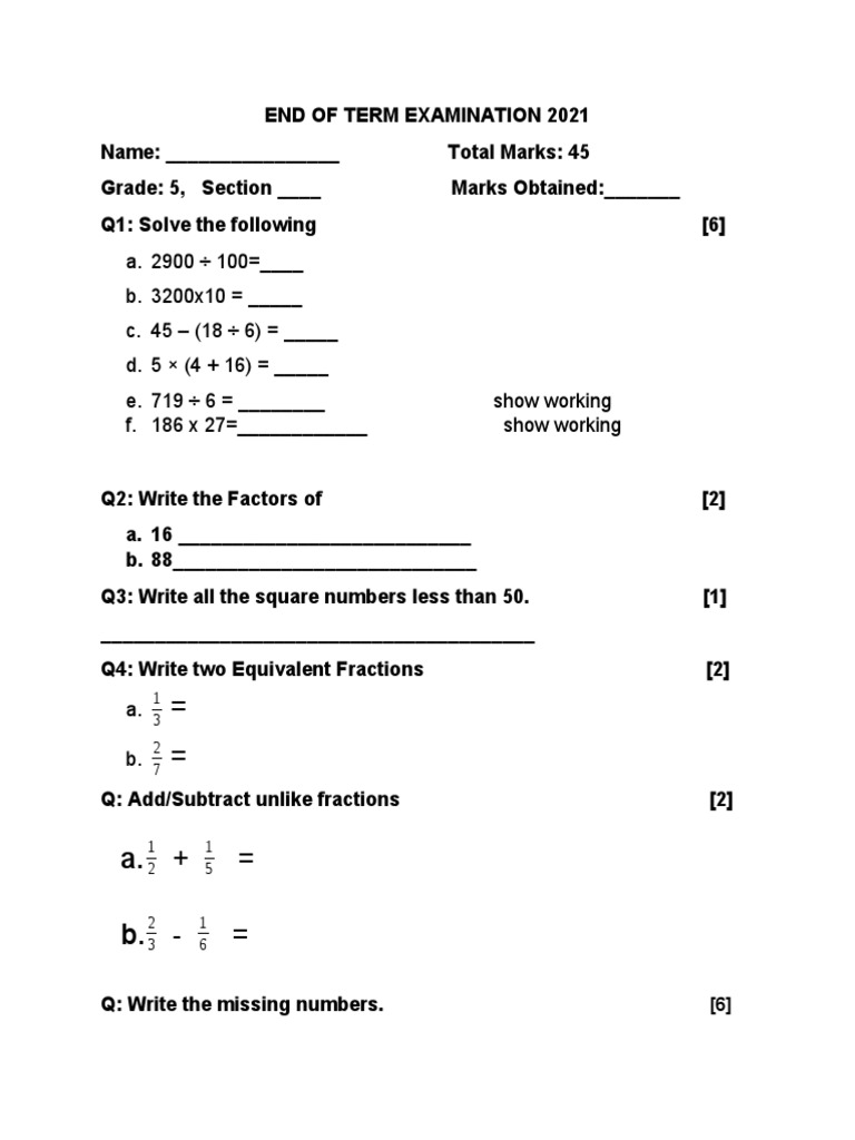 G5-Math End of Term Exam | PDF | Arithmetic | Elementary Mathematics