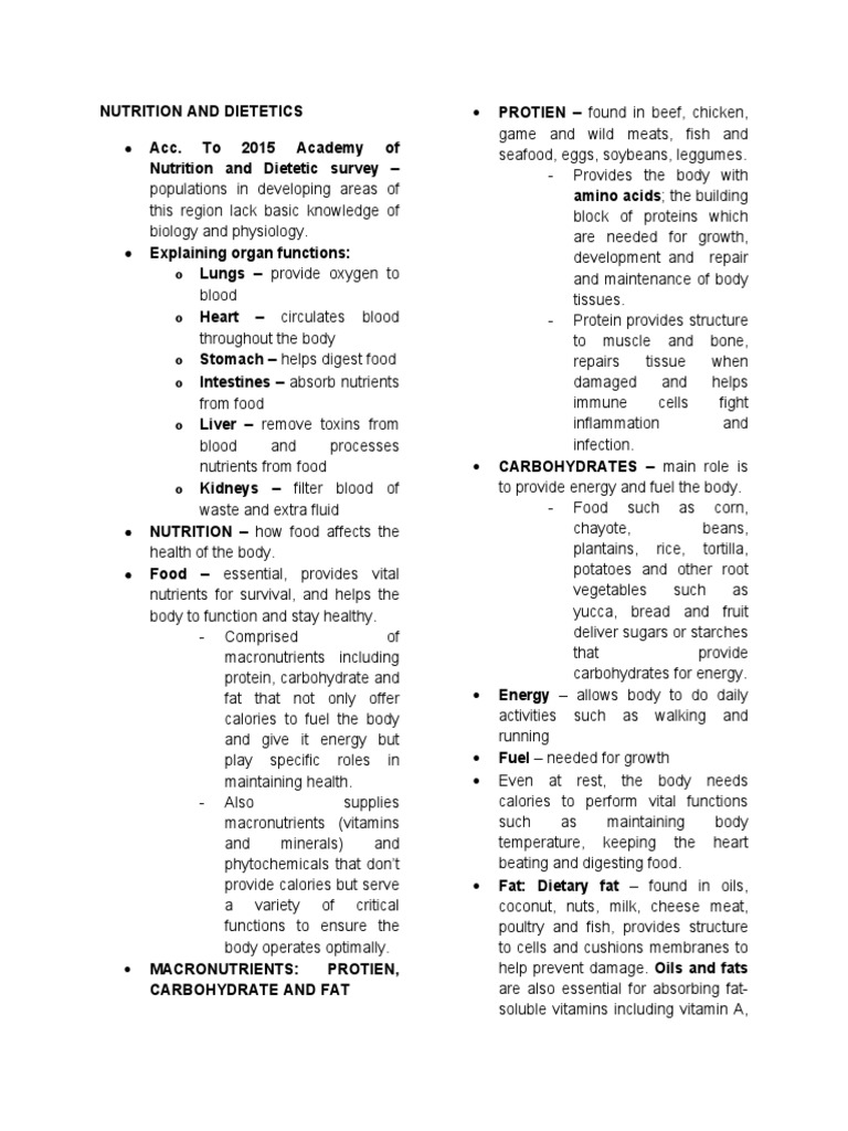 Nutrition and Dietetics Notes | PDF | Human Body | Nutrients