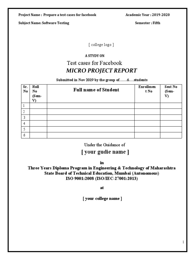 Test Cases For Facebook: Micro Project Report | PDF | Software Testing ...