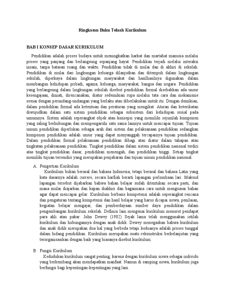Ringkasan BAB 1 - 3 Buku Telaah Kurikulum | PDF