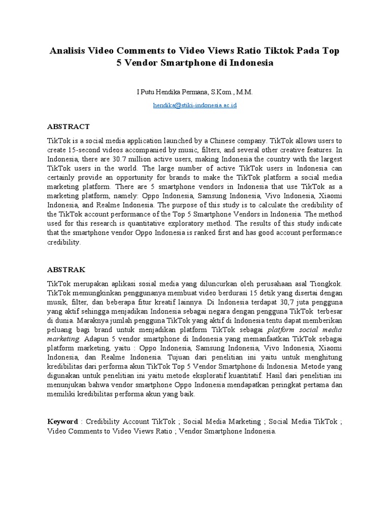 Jurnal Analisis (Studi Kasus Rasio TikTok) | PDF