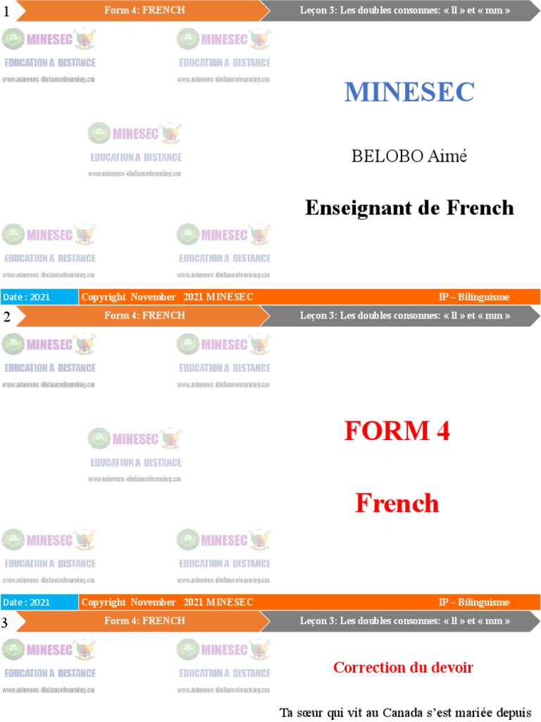 IP-BIL FRENCH Form 4 Leçon 3 Les Doubles Consonnes 'LL' Et 'MM' Version ...