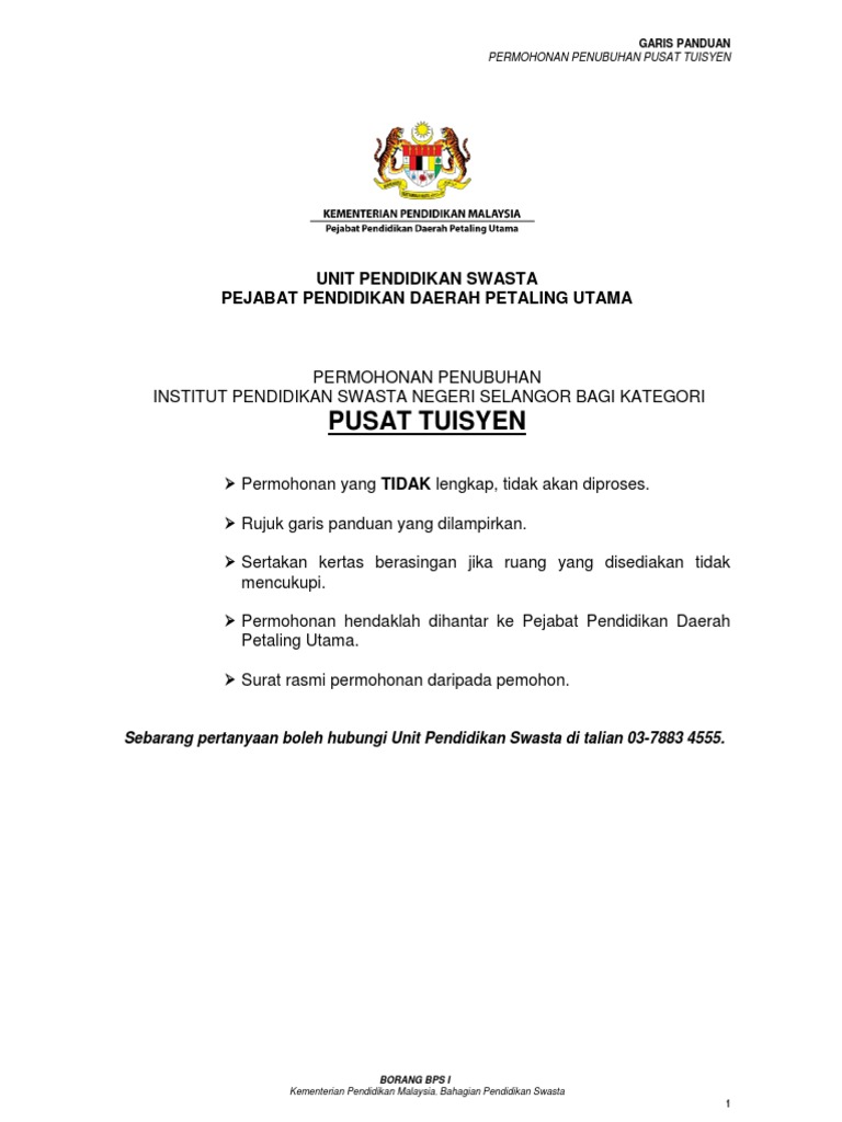 Garis Panduan Penubuhan Pusat Tuisyen | PDF