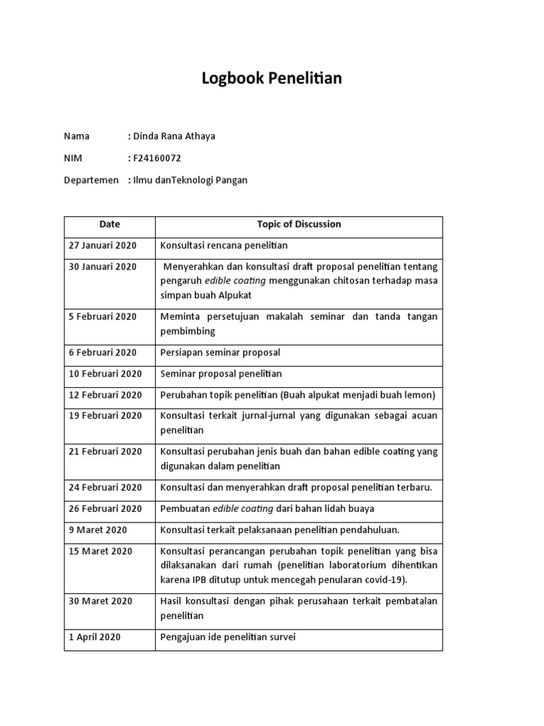 Logbook Penelitian | PDF
