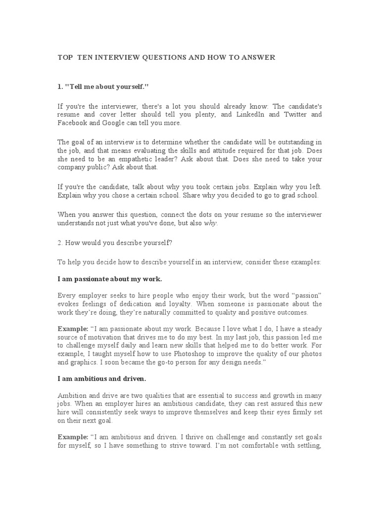 Top Ten Interview Questions and How To Answer | PDF | Leadership ...
