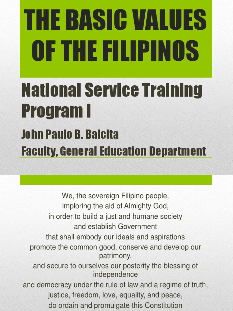 Core Values of the Filipino People | PDF | Philippines | Love