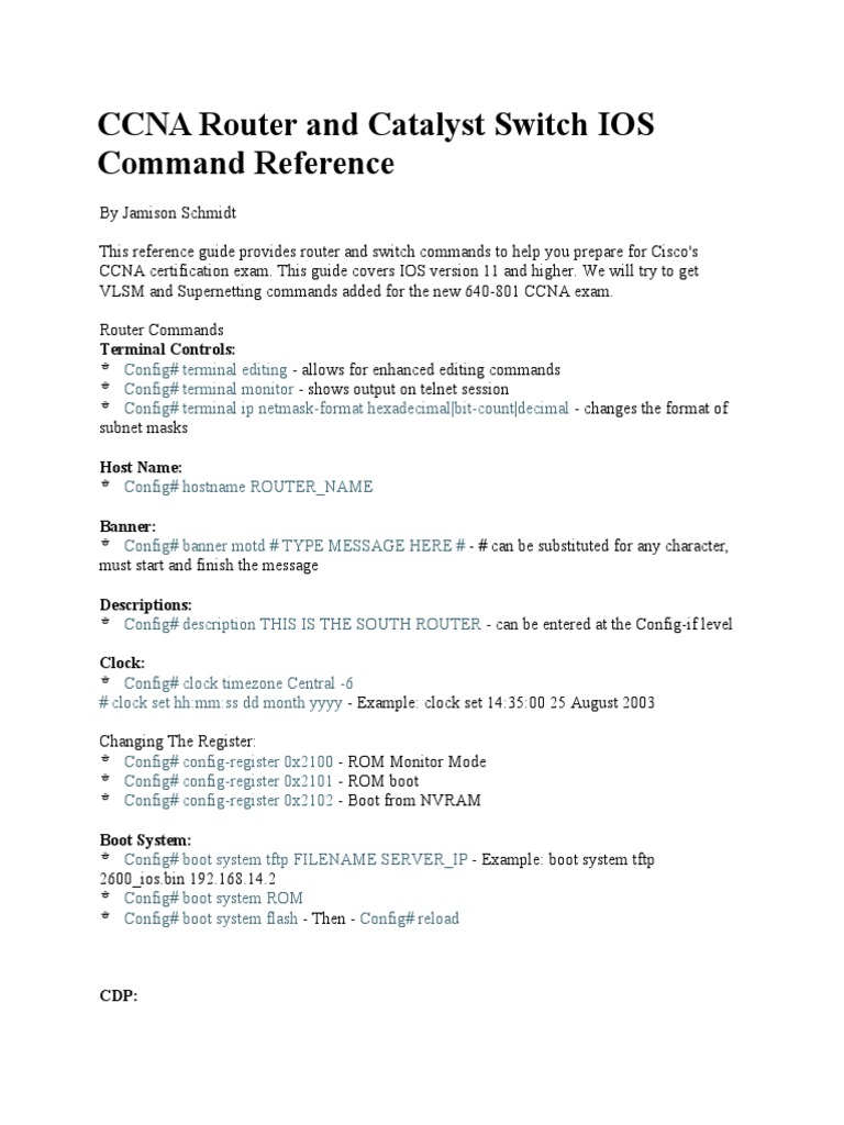 Ccna Router And Catalyst Switch Ios Command Reference Pdf Network