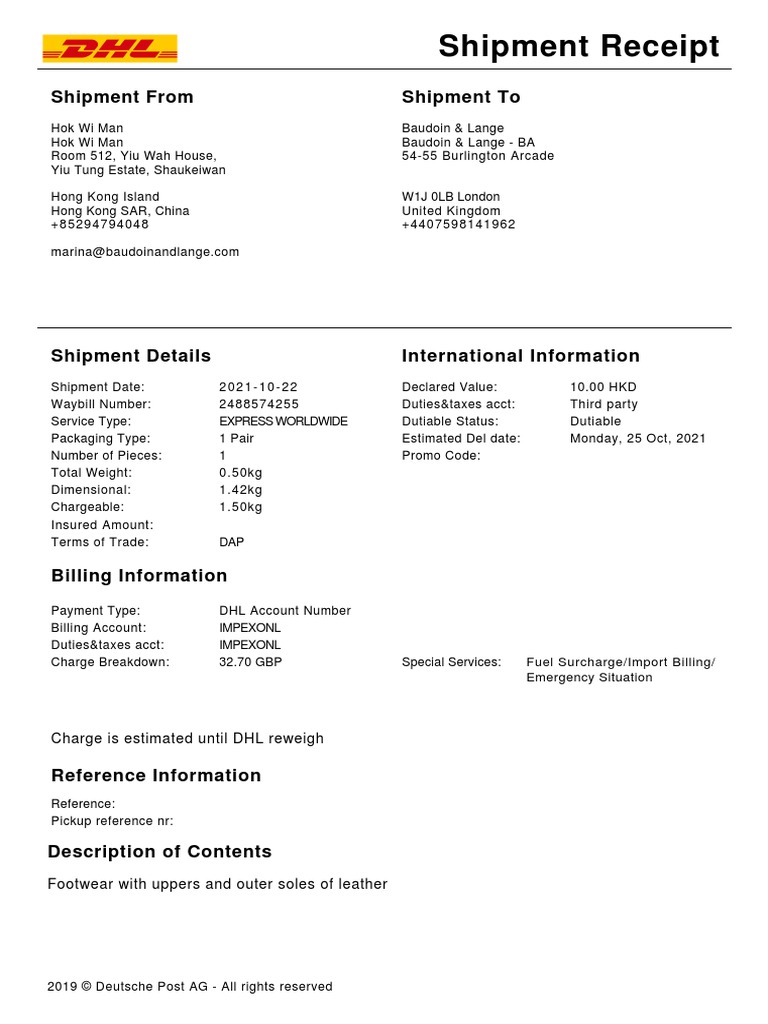 Shipment Receipt: Shipment From Shipment To | PDF