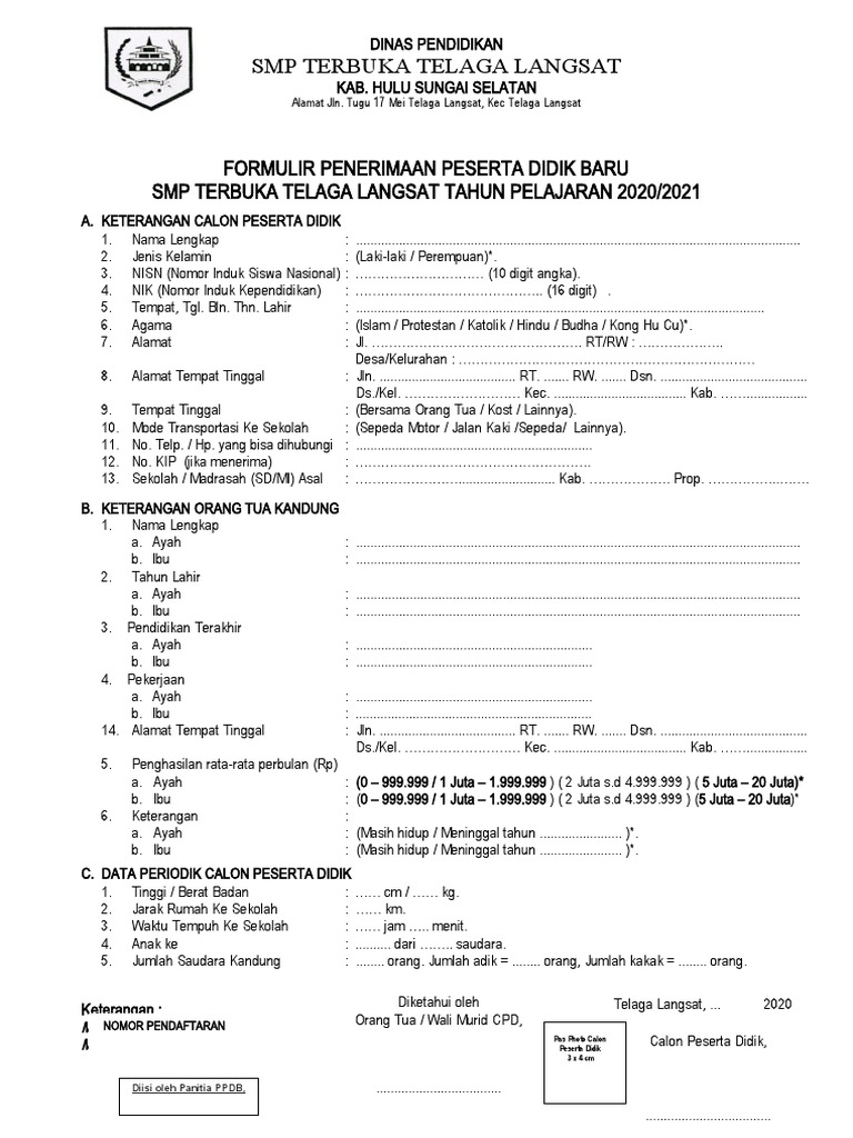 Formulir PSB SMP Terbuka | PDF