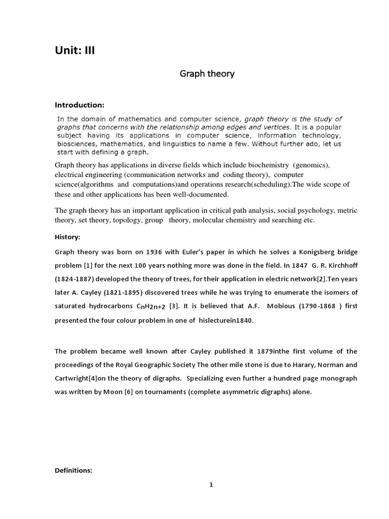 Unit: III: Graph Theory | PDF | Graph Theory | Vertex (Graph Theory)