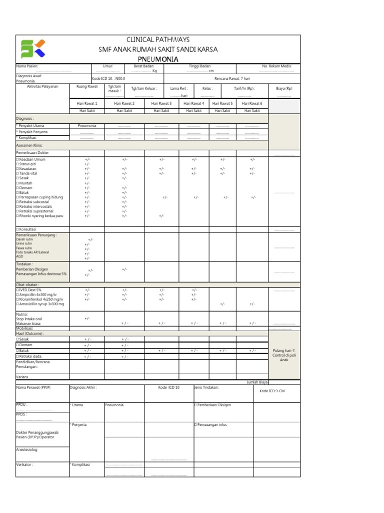 Clinical Pathway Form Pneumonia | PDF