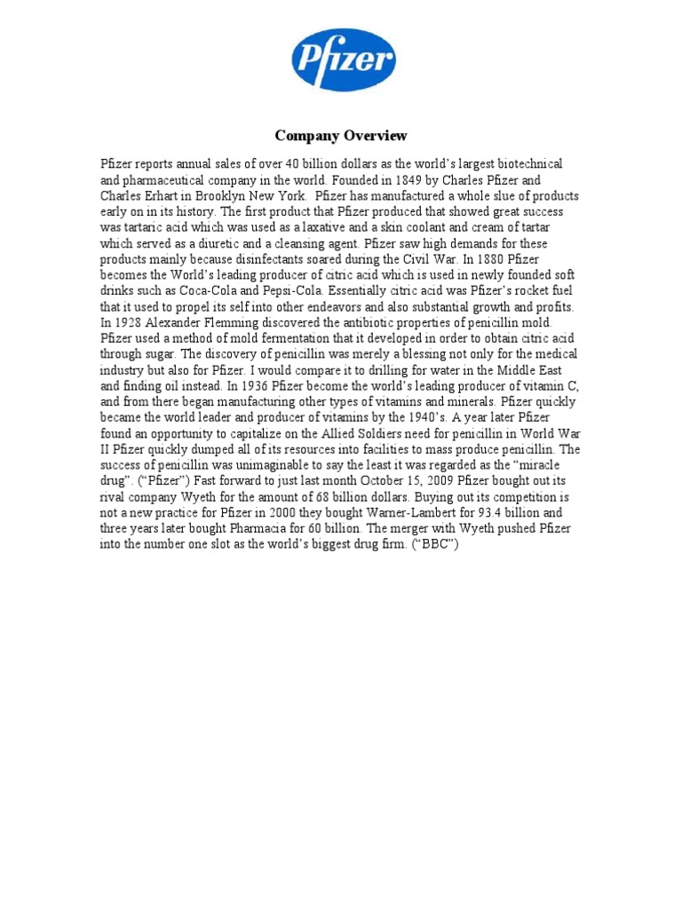 Company Overview | PDF | Pfizer | Medicine