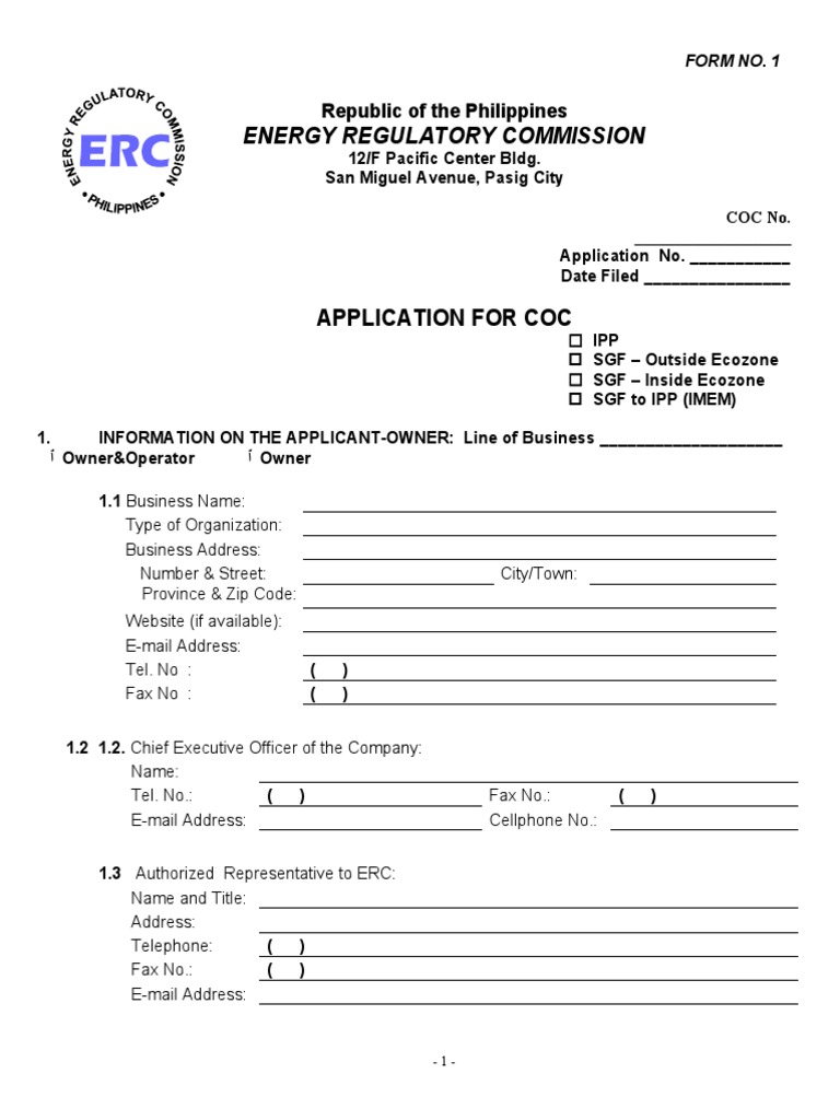 COC Form+1+Application | Download Free PDF | Nature | Energy Technology