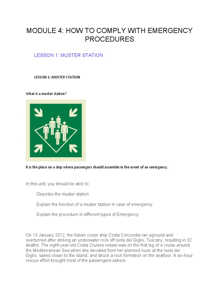 Module 4: How To Comply With Emergency Procedures: Lesson 1: Muster ...