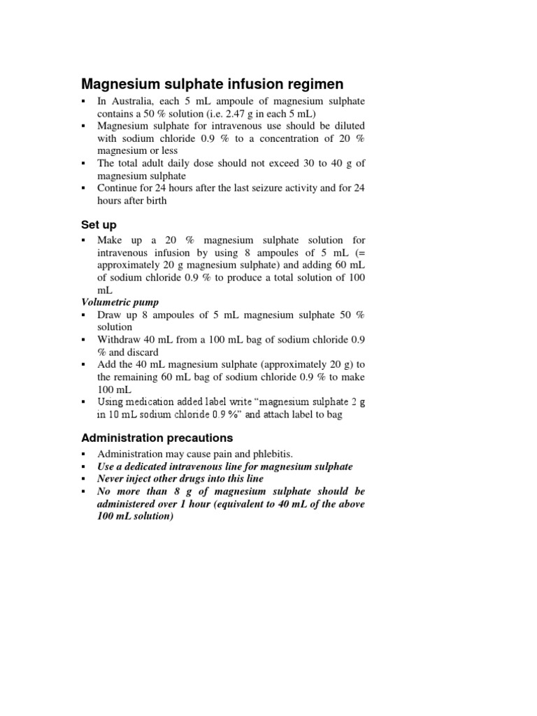 Magnesium Sulphate Flash Cards | PDF | Intravenous Therapy | Clinical ...