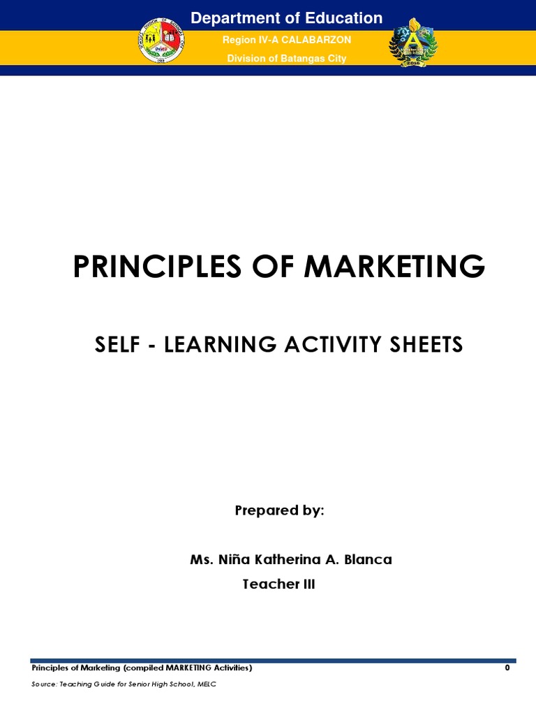 Principles of Marketing: Self - Learning Activity Sheets | PDF ...