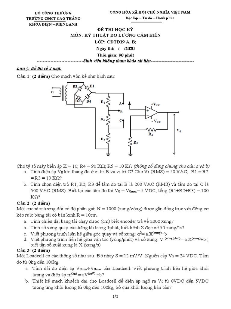 De Thi Do Luong Cam Bien-2020 | PDF