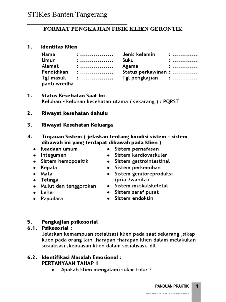 Format Pengkajian Fisik Klien Gerontik | PDF