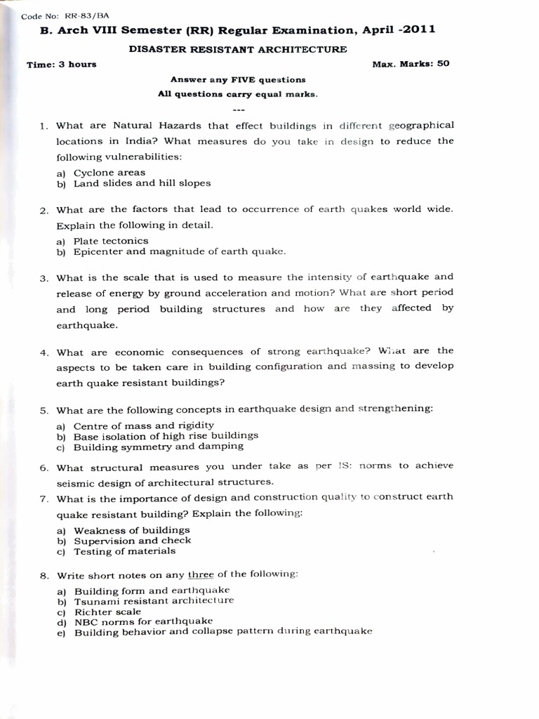 Disaster Question Papers | PDF | Earthquakes | Earthquake Engineering