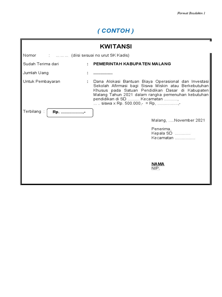 Format SPJ Siswa Miskin SD 2021 | PDF