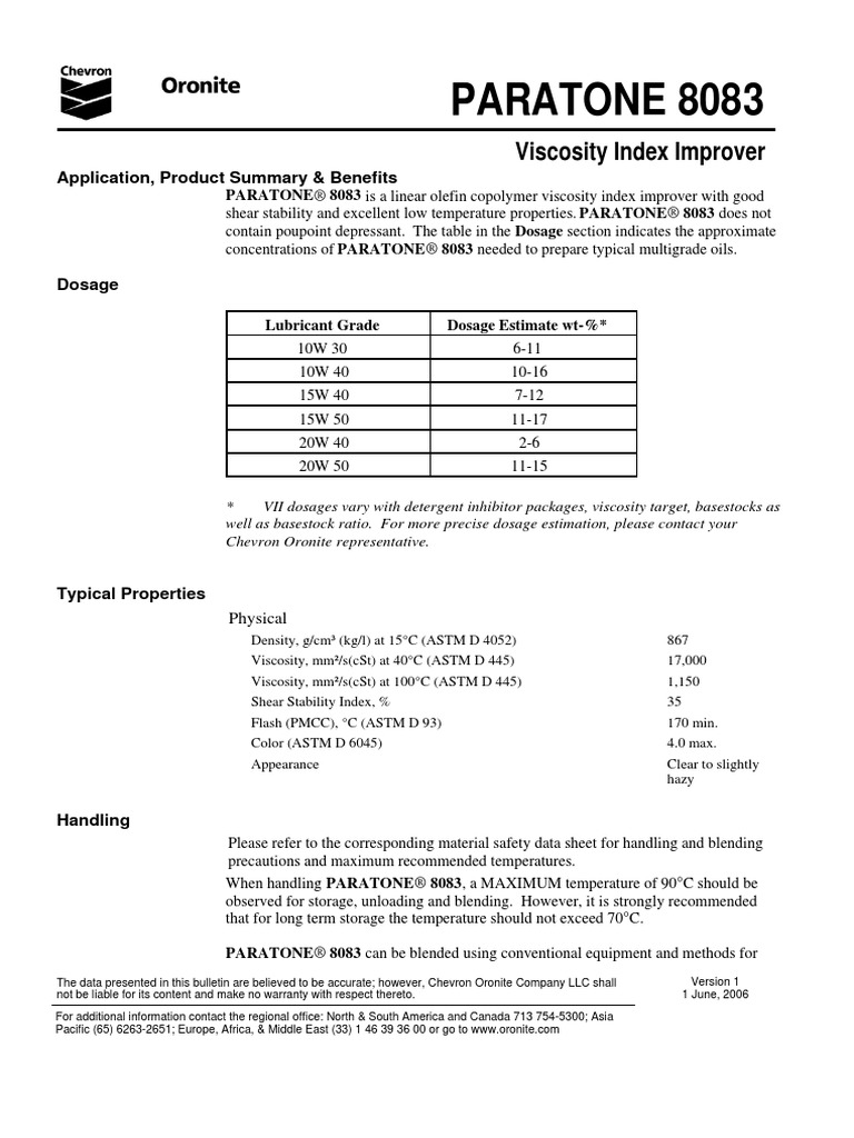 Paratone 8083 PDS | PDF | Motor Oil | Viscosity
