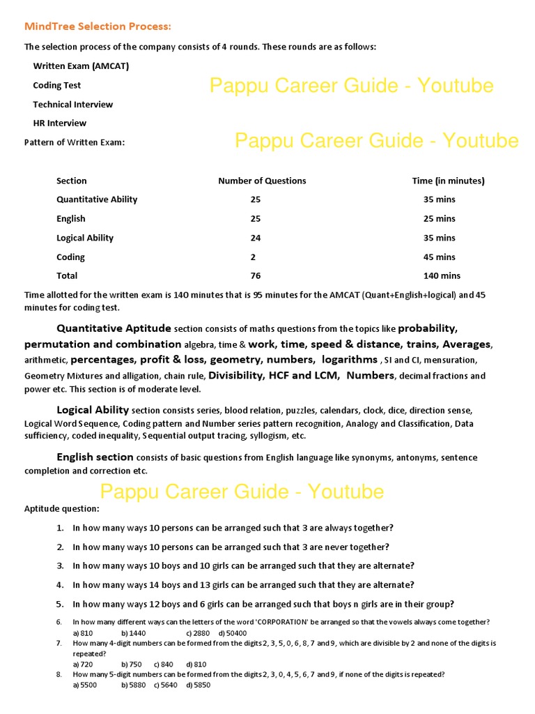 MindTree Selection Process Overview | PDF | Numbers | Rational Number