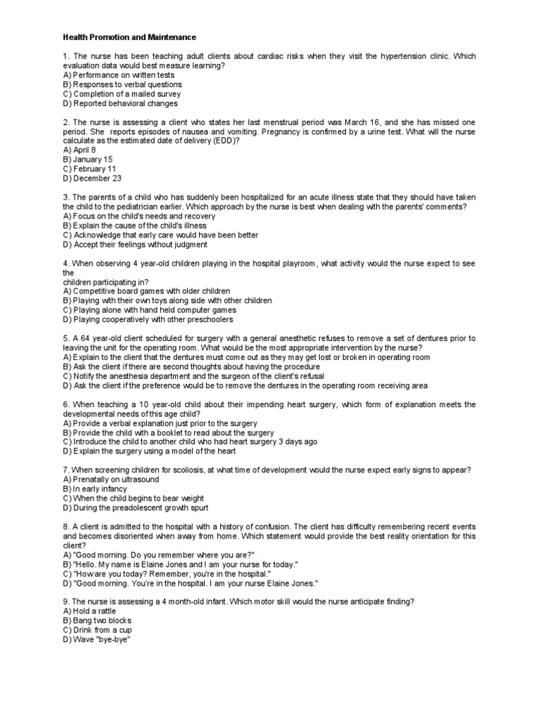 Health Promotion and Maintenance Strategies | PDF | Nursing | Surgery