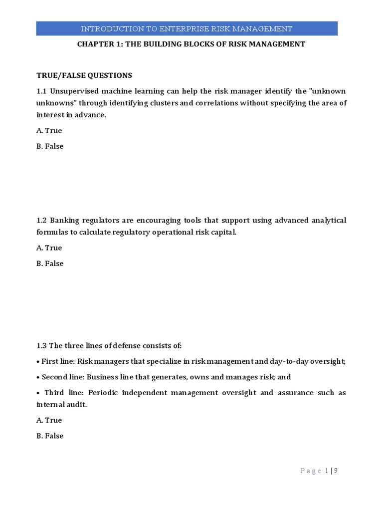 Chapter 1: The Building Blocks of Risk Management | PDF | Risk | Risk ...