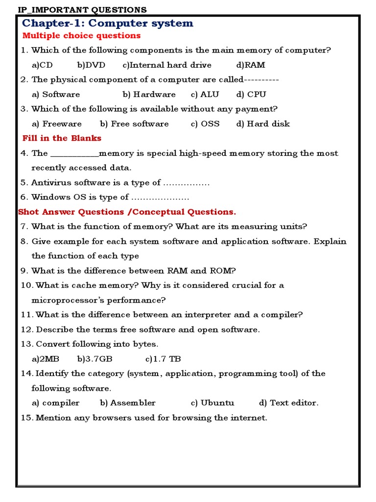 Chapter-1: Computer System: Multiple Choice Questions | PDF | Databases ...